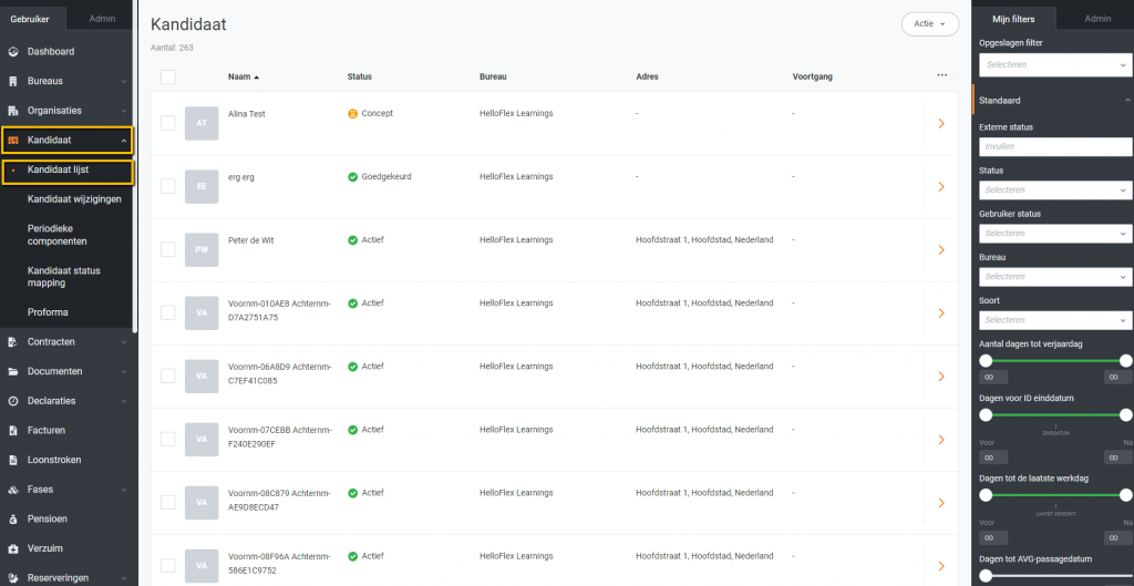 Kandidaat lijstpagina gebruik – HelloFlex